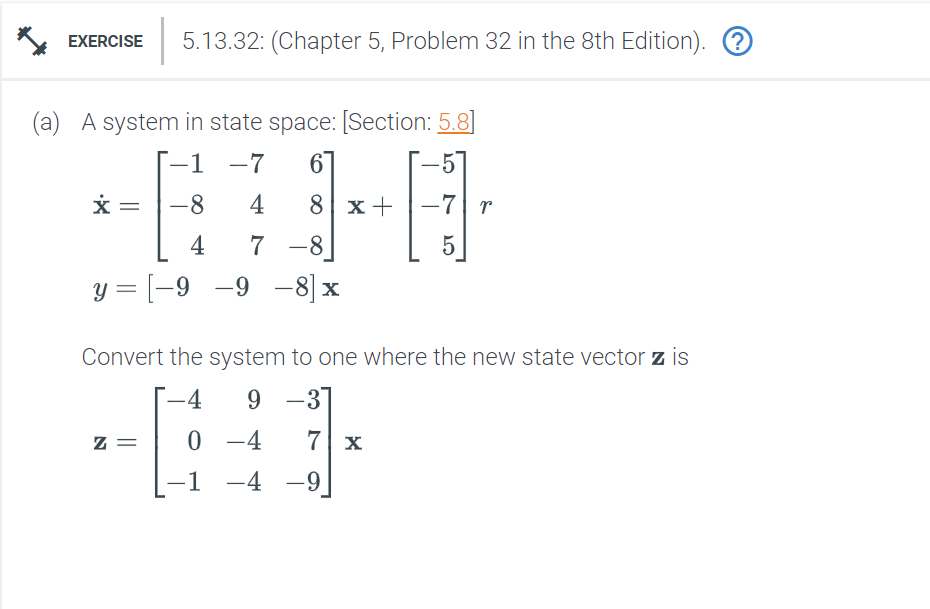 Solved (a) ﻿A system in ﻿state space: [Section: | Chegg.com