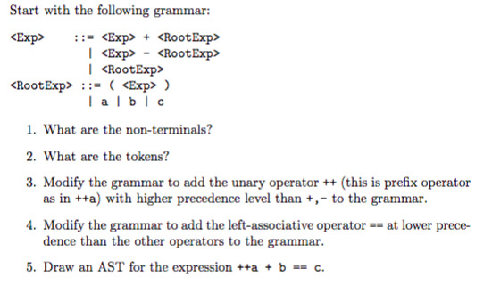 Solved Start with the following grammar: 1. What are the | Chegg.com