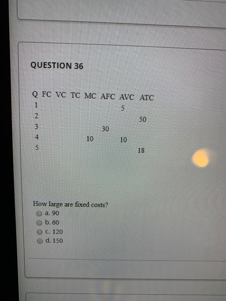 Solved QUESTION 36 Q FC VC TC MC AFC AVC ATC N 50 U OC How | Chegg.com Solved QUESTION 36 Q FC VC TC MC AFC AVC ATC N 50 U OC How | Chegg.com