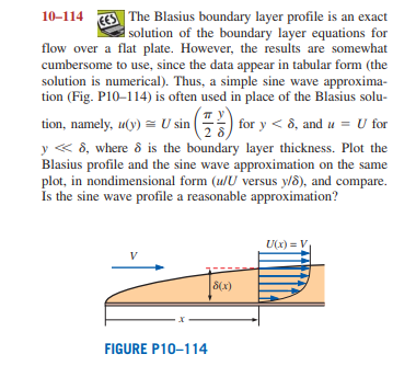 Solved 10-114 The Blasius boundary layer profile is an exact | Chegg.com