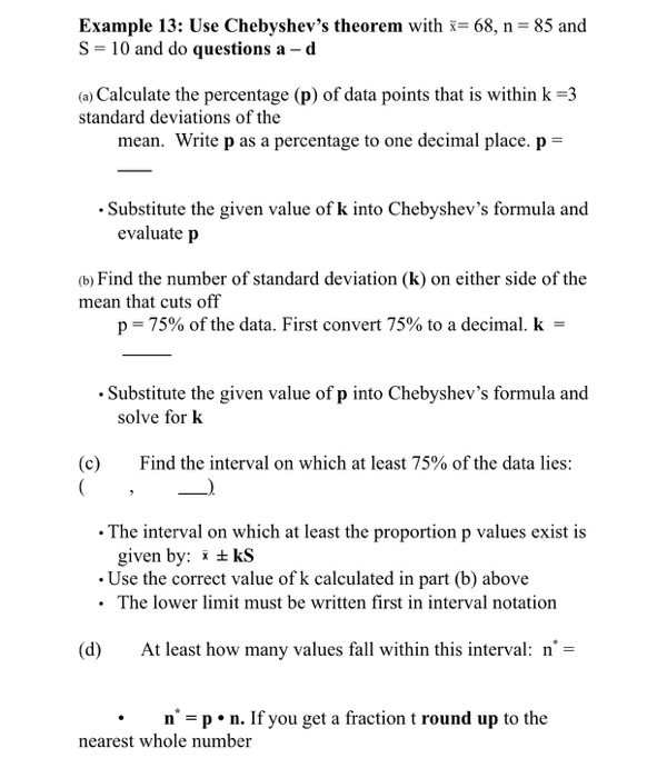Solved Example 13: Use Chebyshev's theorem with S 10 and do | Chegg.com Solved Example 13: Use Chebyshev's theorem with S 10 and do | Chegg.com
