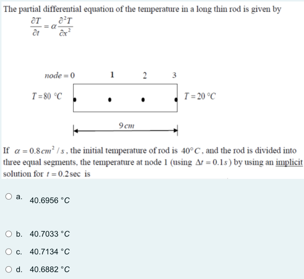 Solved The partial differential equation of the temperature | Chegg.com