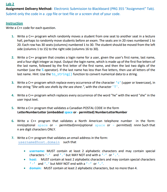 Solved Lab 2 Assignment Delivery Method: Electronic | Chegg.com