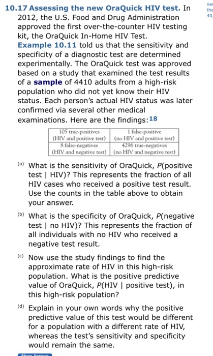 Solved Assessing the new OraQuick HIV test. In 2012, the | Chegg.com