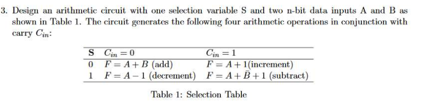 Solved 3 Design An Arithmetic Circuit With One Selection 