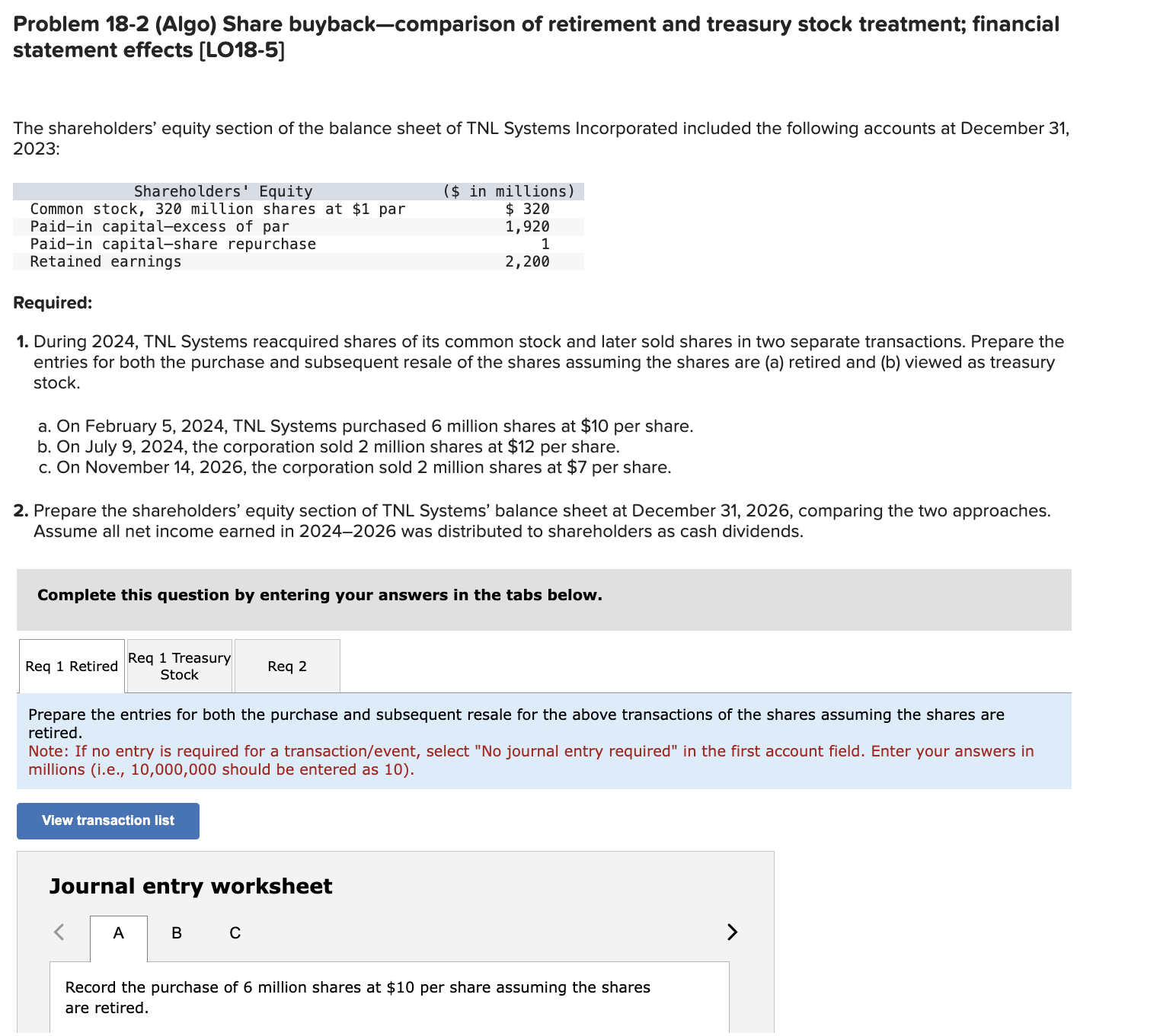 Solved Problem 18-2 (Algo) ﻿Share buyback_comparison of | Chegg.com