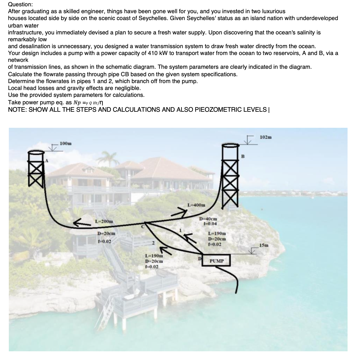 Solved Calculate the flowrate passing through pipe CB based | Chegg.com