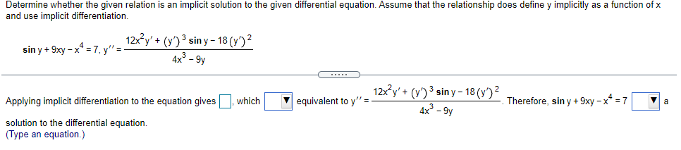 Solved Determine whether the given relation is an implicit | Chegg.com