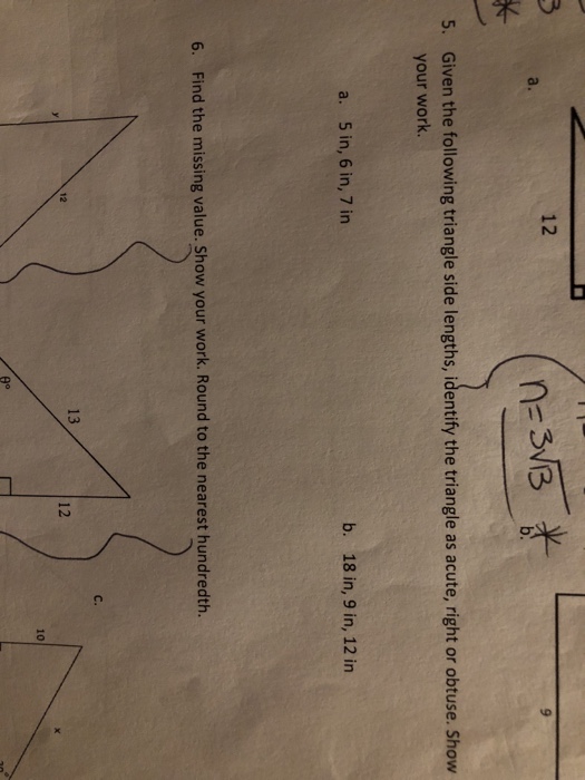 Solved 9 12 a. Given the following triangle side lengths, | Chegg.com