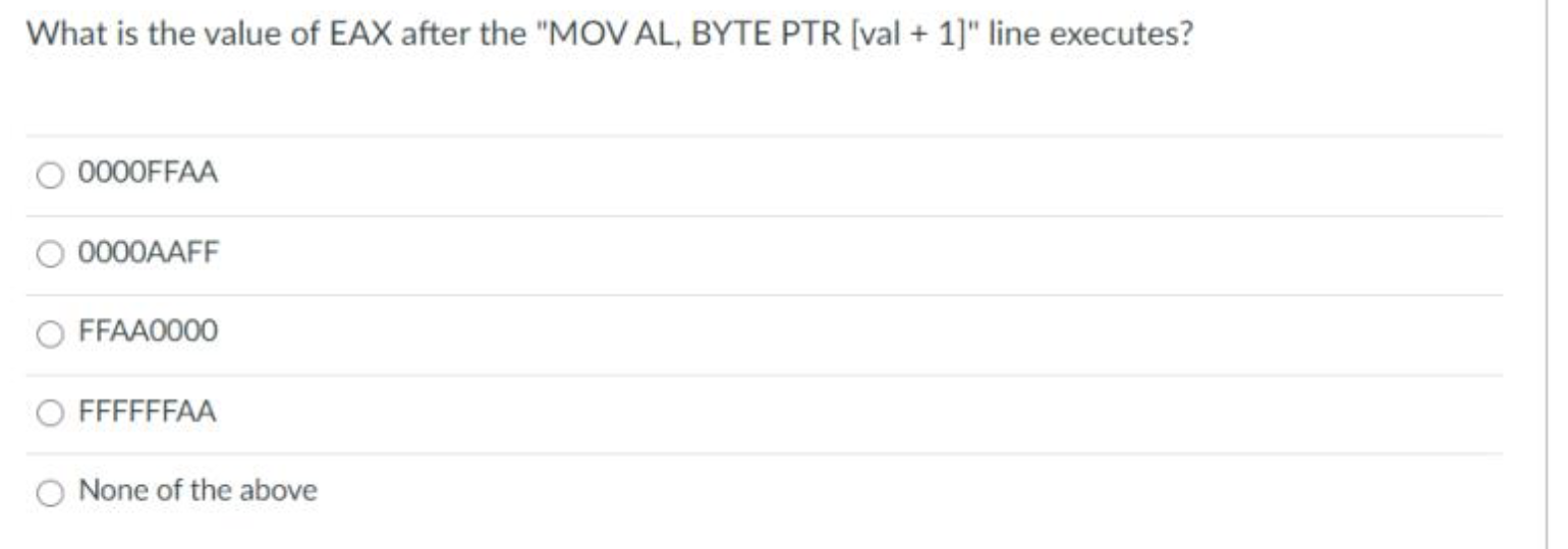 Solved What is the value of EAX after each of the lines of | Chegg.com