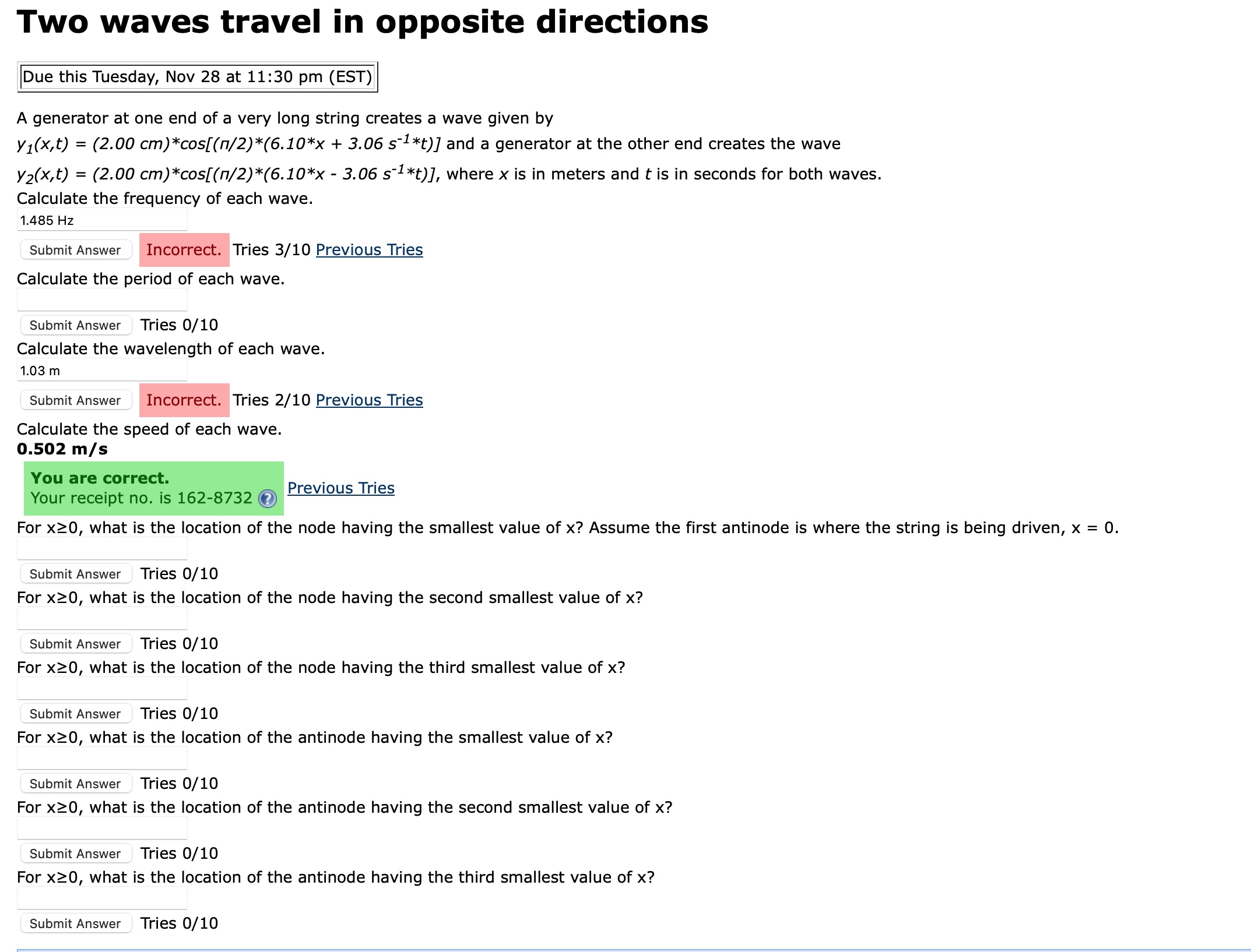 Solved Two waves travel in opposite directions A generator | Chegg.com