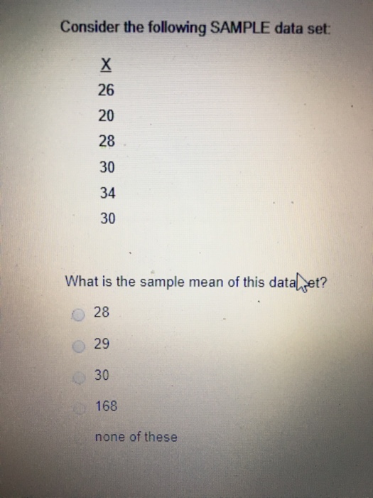 Solved Consider the following SAMPLE data set: X 26 20 | Chegg.com