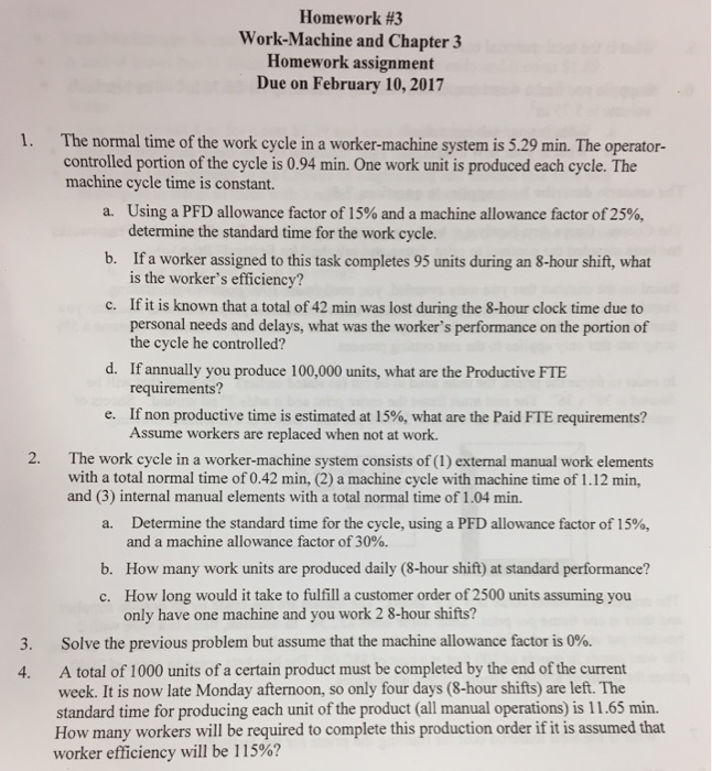 Solved The normal time of the work cycle in a worker-machine | Chegg.com