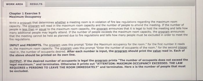Solved WORK AREA RESULTS Chapter 1 Exercise 5 Maximum | Chegg.com