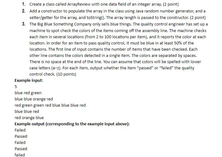 Solved 1. Create a class called Array Review with one data | Chegg.com