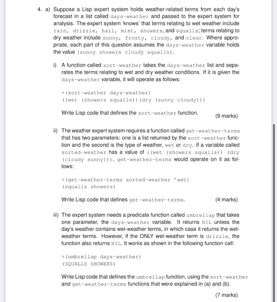 Solved 4. a) Suppose a Lisp expert system holds | Chegg.com