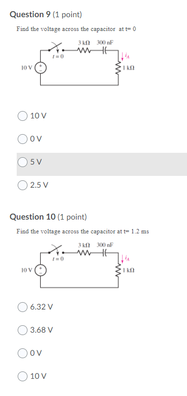 Solved Question 9 (1 point) Find the voltage across the | Chegg.com