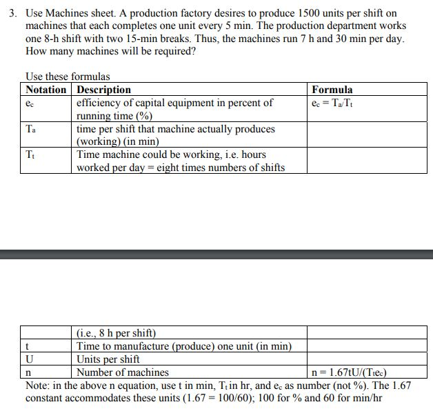 3. Use Machines sheet. A production factory desires | Chegg.com