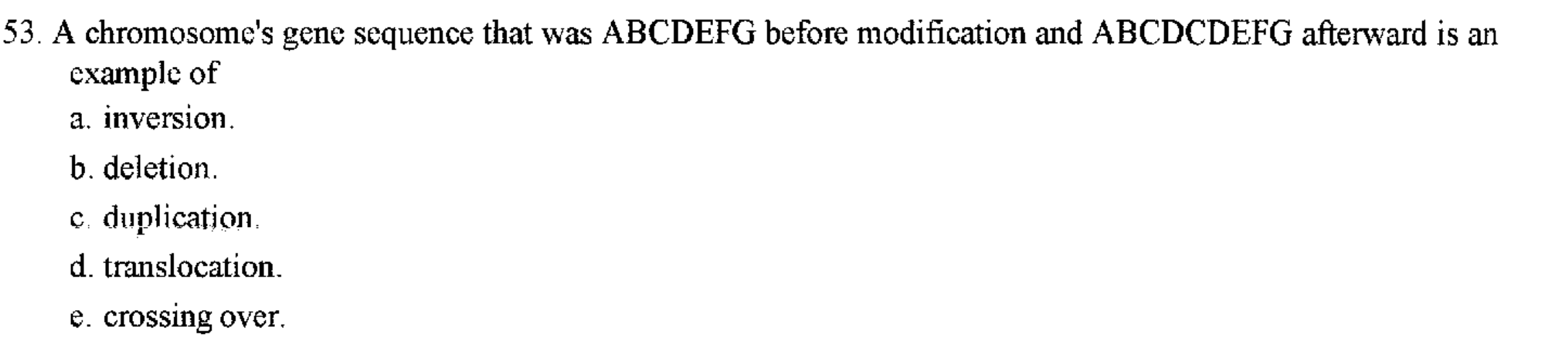 Solved A Chromosomes Gene Sequence That Was Abcdefg Before 