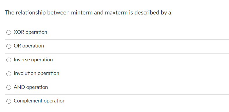 Solved The relationship between minterm and maxterm is | Chegg.com