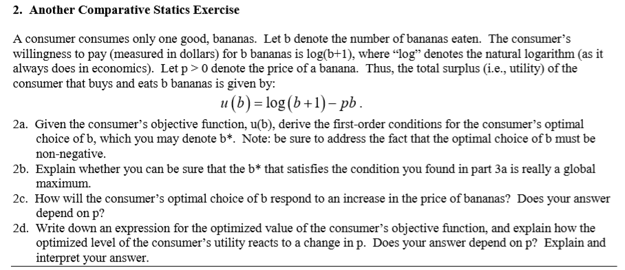 2. Another Comparative Statics Exercise A consumer | Chegg.com