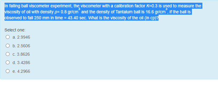 Solved In falling ball viscometer experiment, the viscometer | Chegg.com