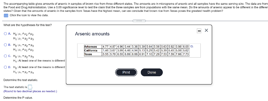 Solved The accompanying table gives amounts of arsenic in | Chegg.com