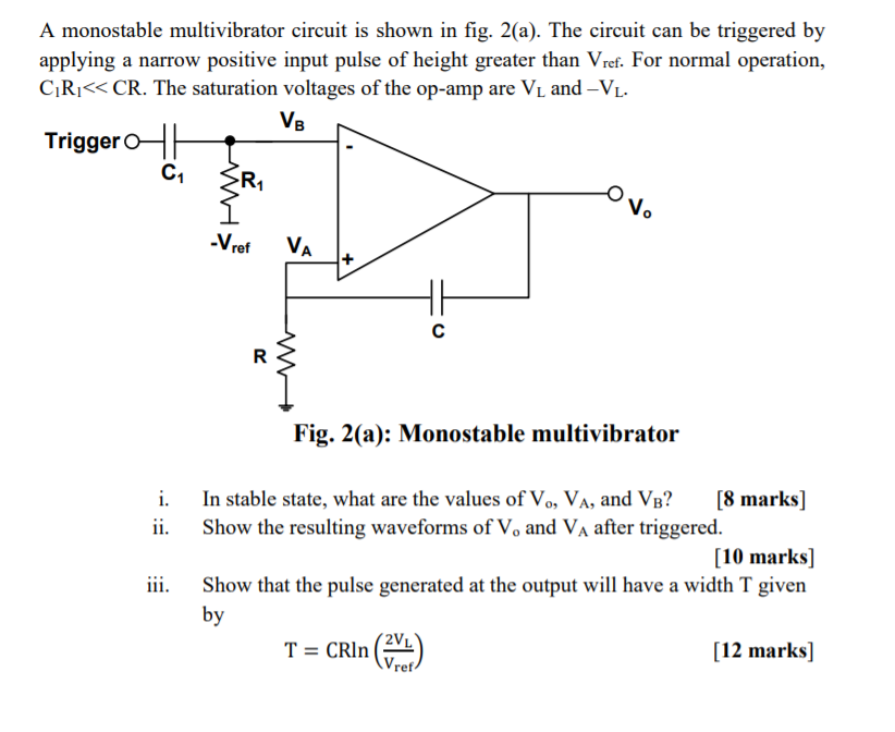 Solved A monostable multivibrator circuit is shown in fig. | Chegg.com