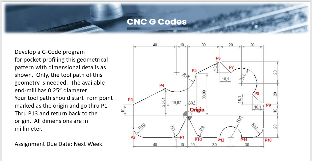 [Solved]: Develop a G-Code program for pocket-profiling th