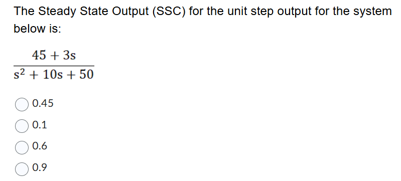 Solved The Steady State Output (SSC) ﻿for the unit step | Chegg.com