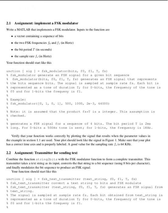 2.1 Assignment: implement a FSK modulator Write a | Chegg.com