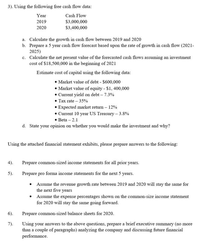 Solved 3). Using the following free cash flow data: a. | Chegg.com