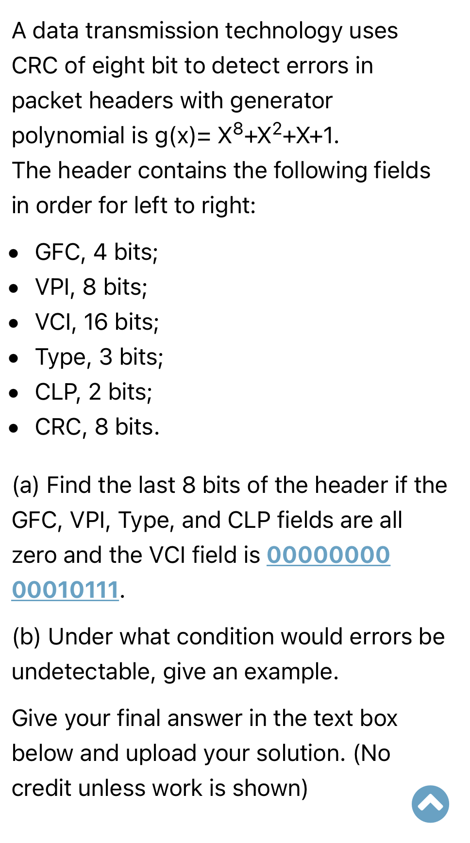 Solved A data transmission technology uses CRC of eight bit | Chegg.com