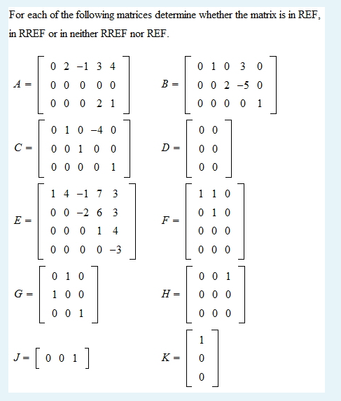Solved For each of the following matrices determine whether | Chegg.com