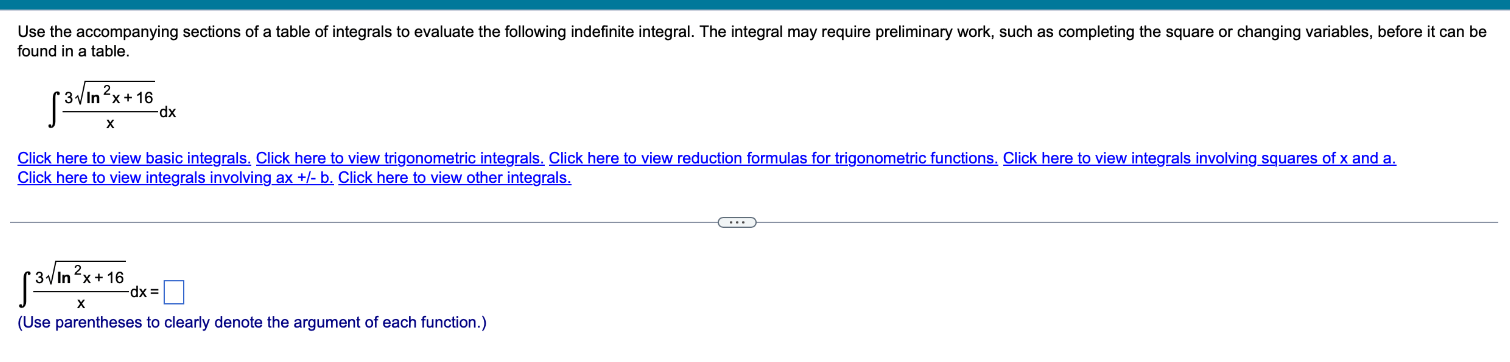 Solved Use the accompanying sections of a table of integrals | Chegg.com