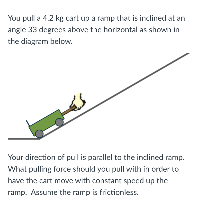 Solved You pull a 1.5 kg cart up a ramp that is inclined at | Chegg.com