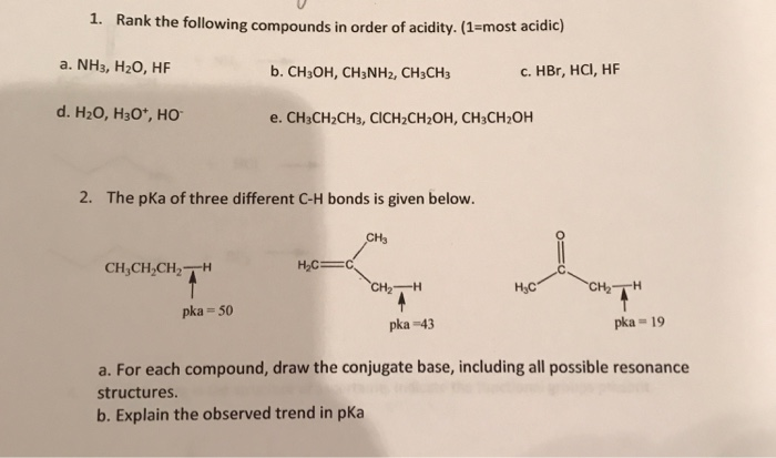 Solved 1. Rank the following compounds in order of acidity. | Chegg.com