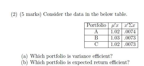 Solved (2) (5 marks) Consider the data in the below table. | Chegg.com