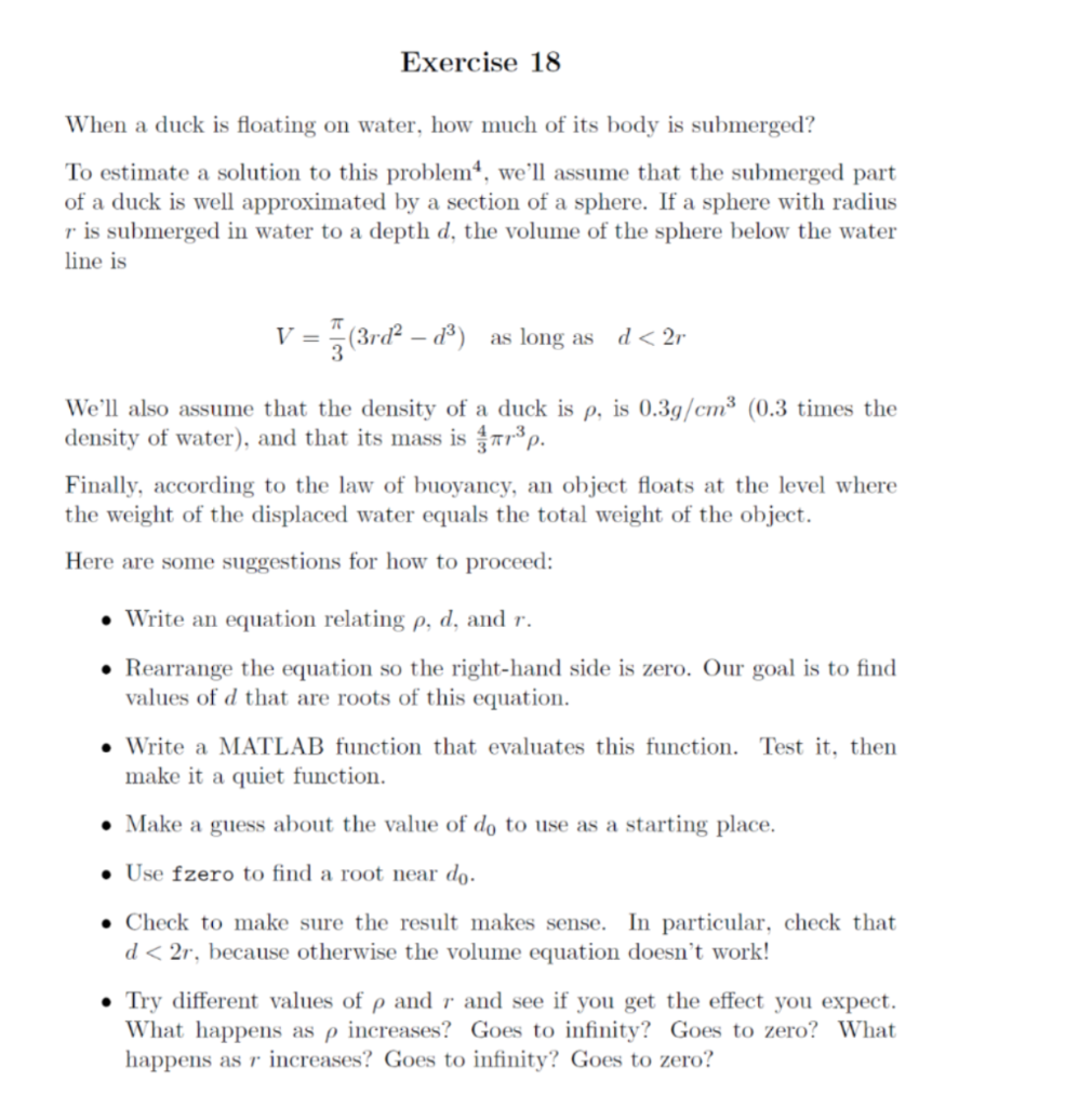 Exercise 18 When a duck is floating on water, how | Chegg.com