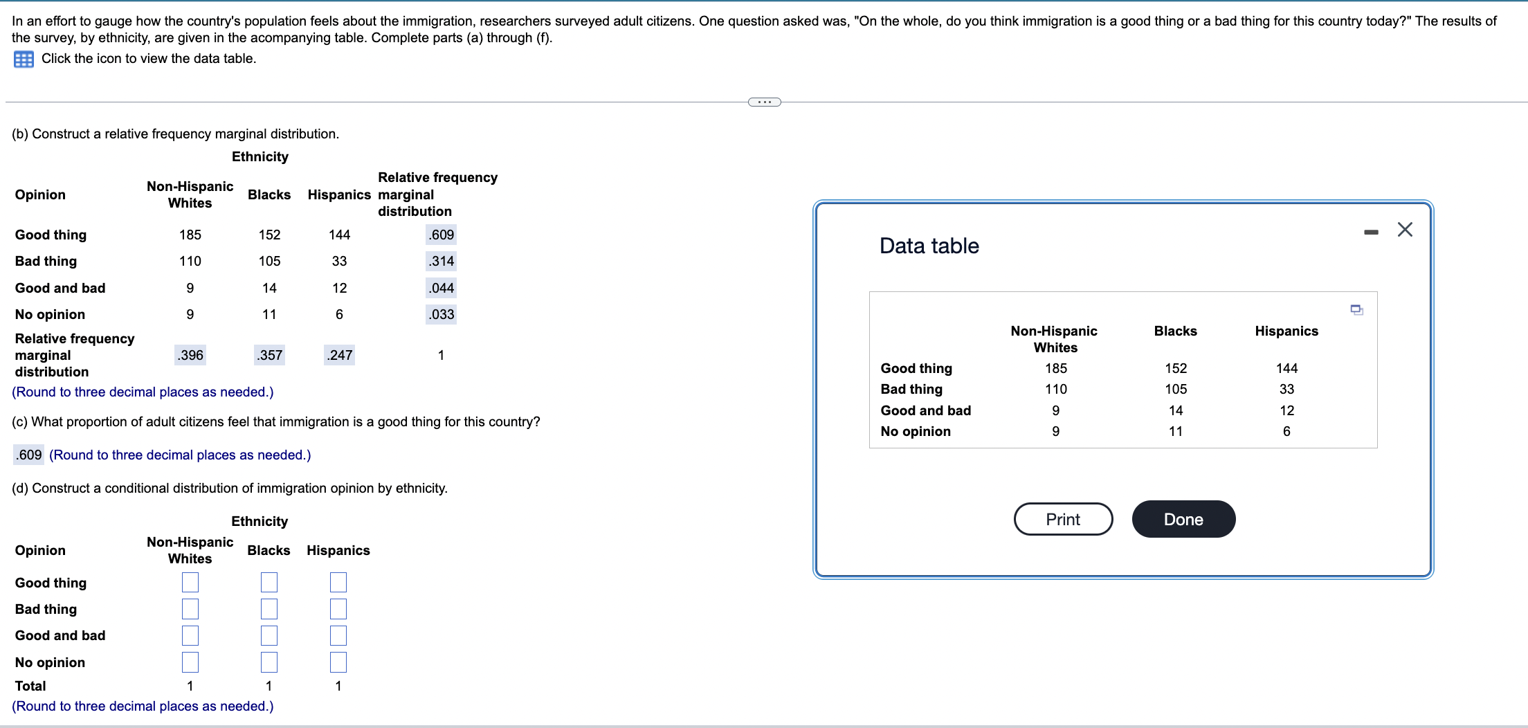 Solved the survey, by ethnicity, are given in the | Chegg.com