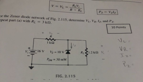 Solved RL V R+RI or the Zener diode network of Fig. 2.115, | Chegg.com