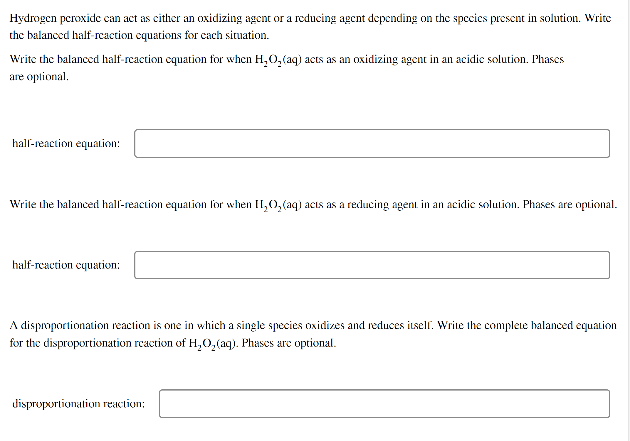 Solved Hydrogen peroxide can act as either an oxidizing | Chegg.com