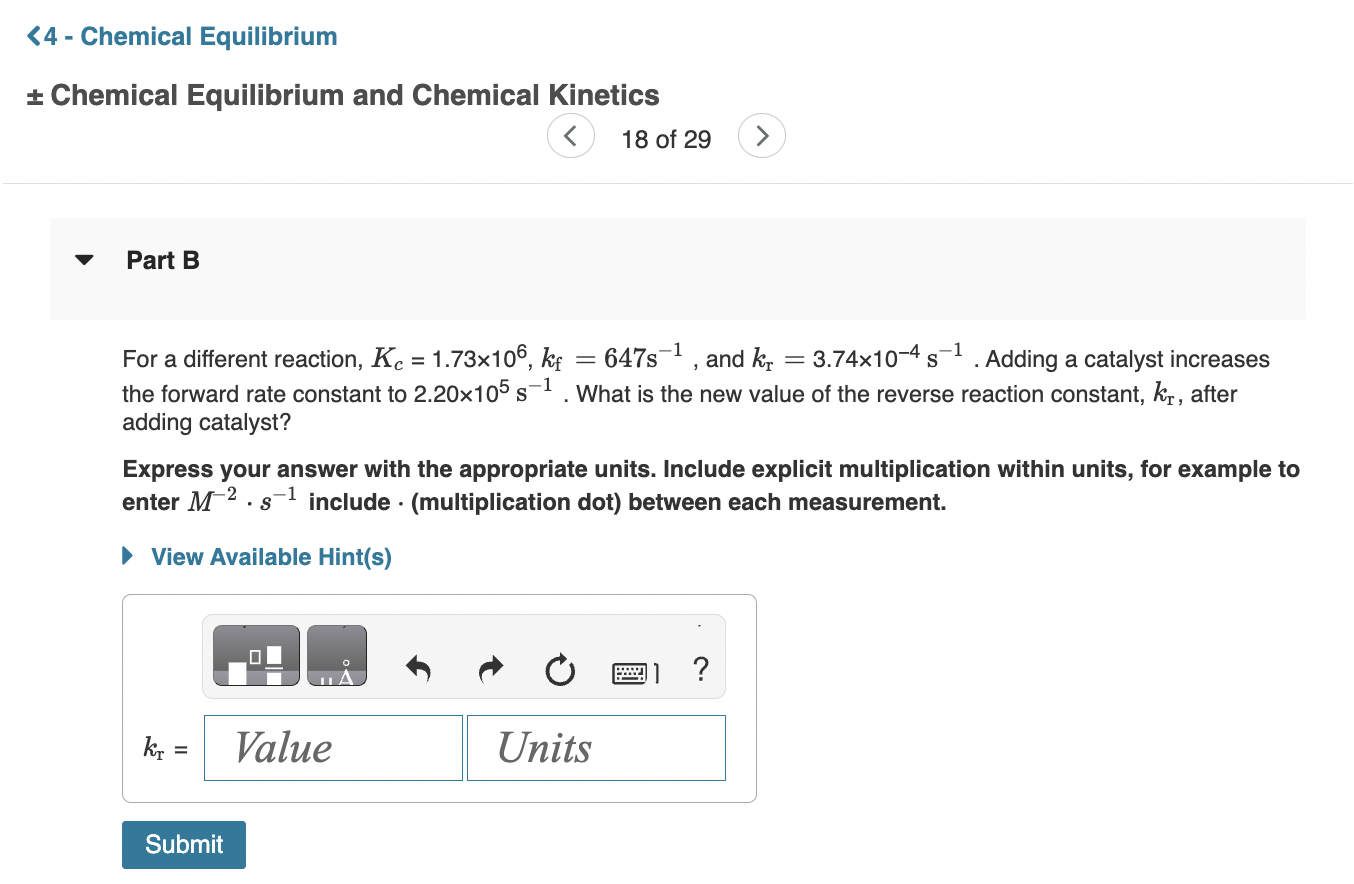 Solved \pm Chemical Equilibrium and Chemical Kinetics 18 of | Chegg.com
