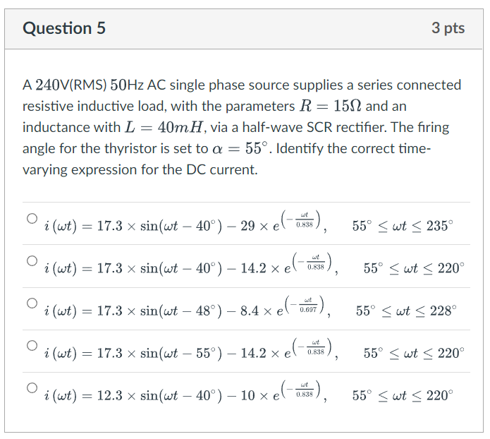 Solved Question 5 A 240V(RMS) 50Hz AC single phase source | Chegg.com