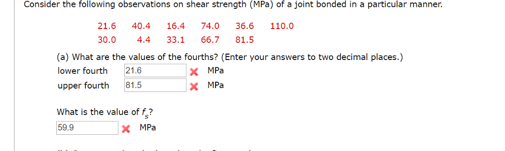 Solved Consider the following observations on shear strength | Chegg.com