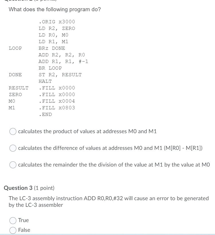 Solved What does the following program do? LOOP ORIG X3000 | Chegg.com
