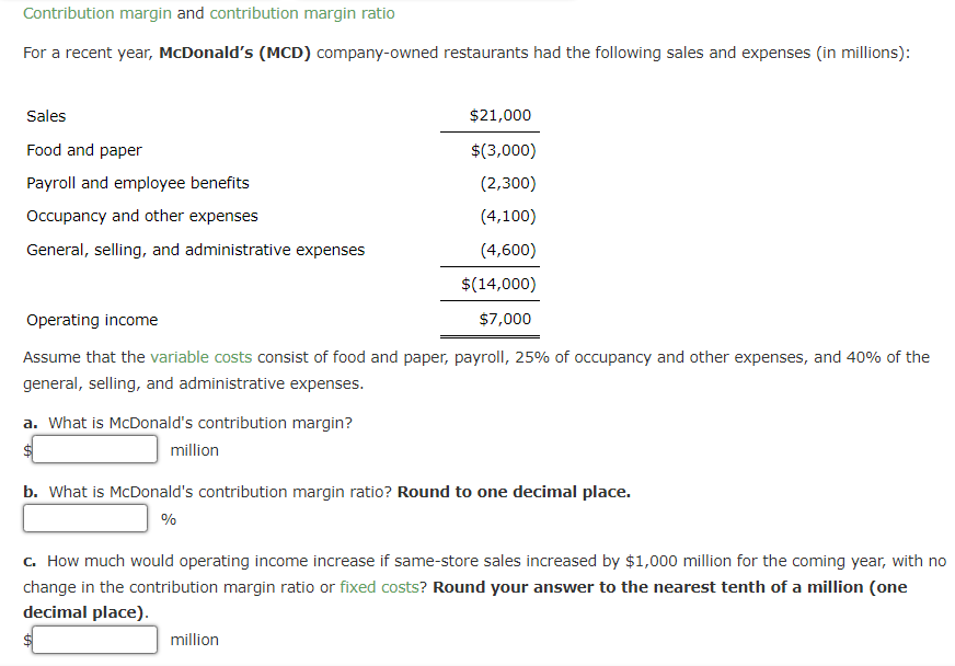 Solved Contribution margin and contribution margin ratioFor | Chegg.com
