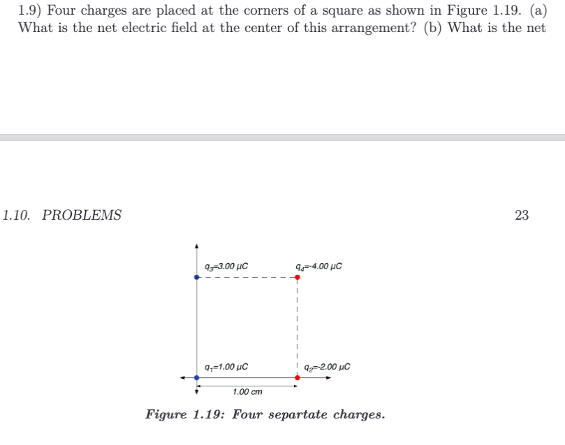 Solved 1.9) Four charges are placed at the corners of a | Chegg.com