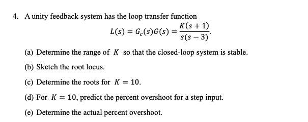Solved A unity feedback system has the loop transfer | Chegg.com