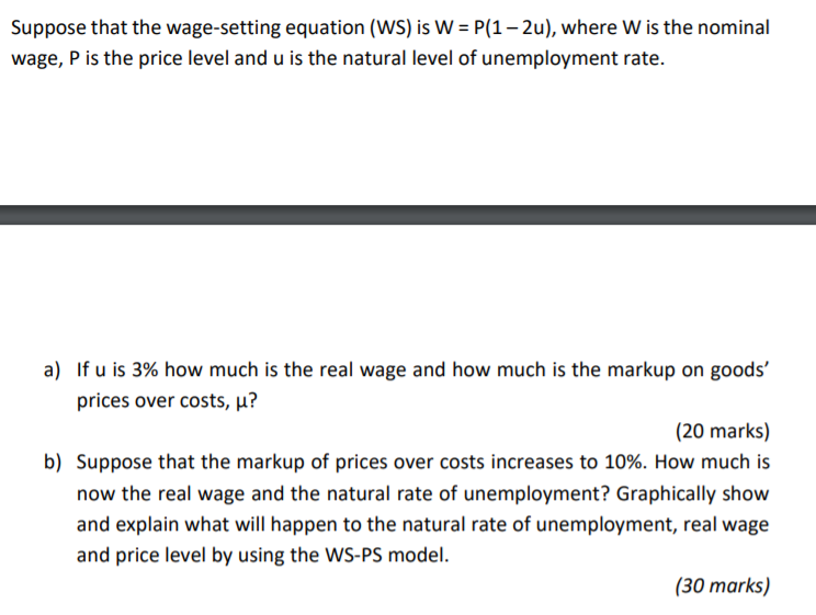 Suppose that the wage-setting equation (WS) is W = | Chegg.com